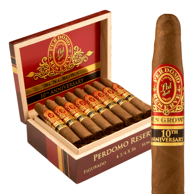 Perdomo Reserve 10th Anniversary Box Pressed Sun Grown Figurado 4.75x56 ...